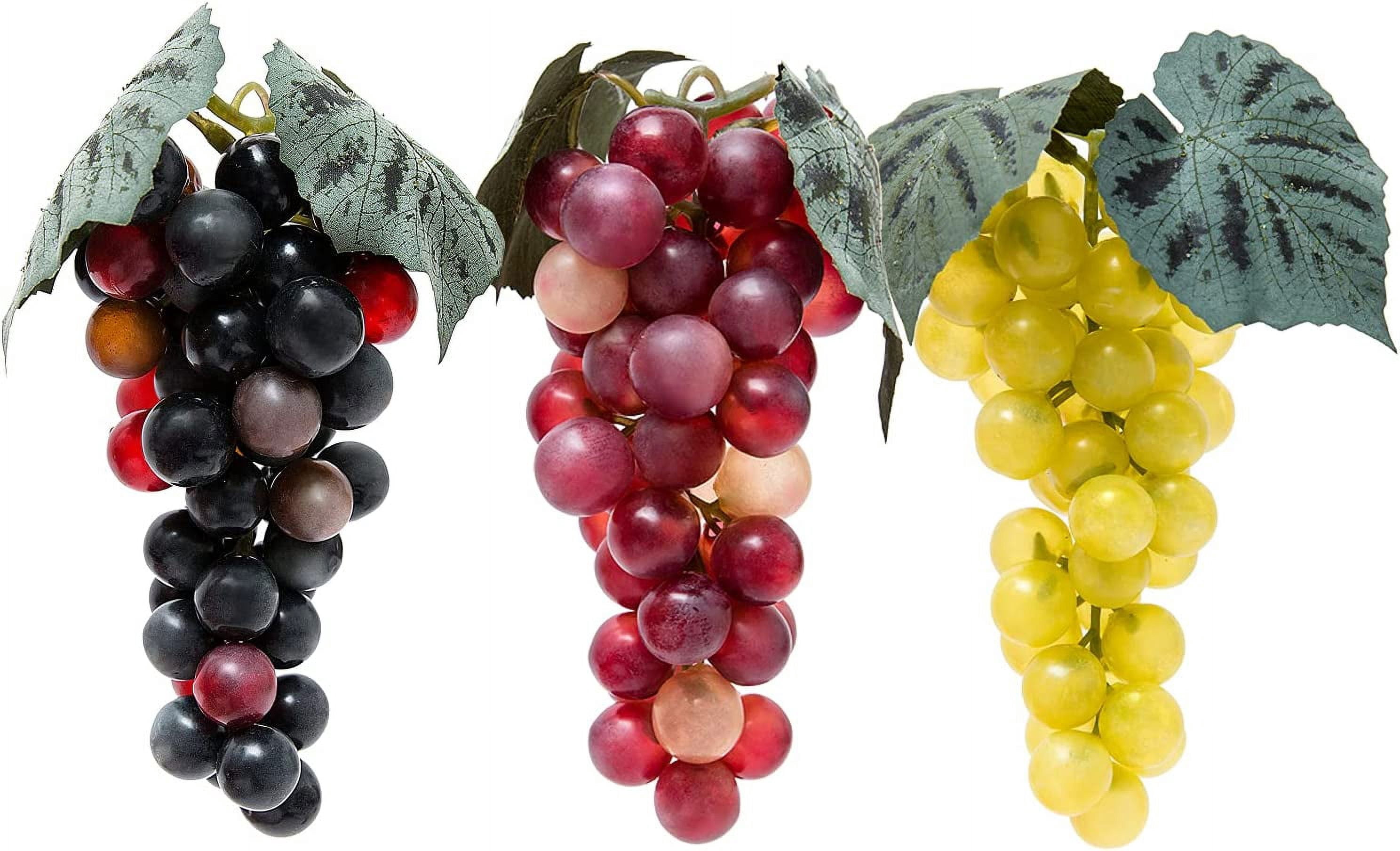 3 Bunches Lifelike Fake Grapes, Realistic Plastic Rubber Faux ...