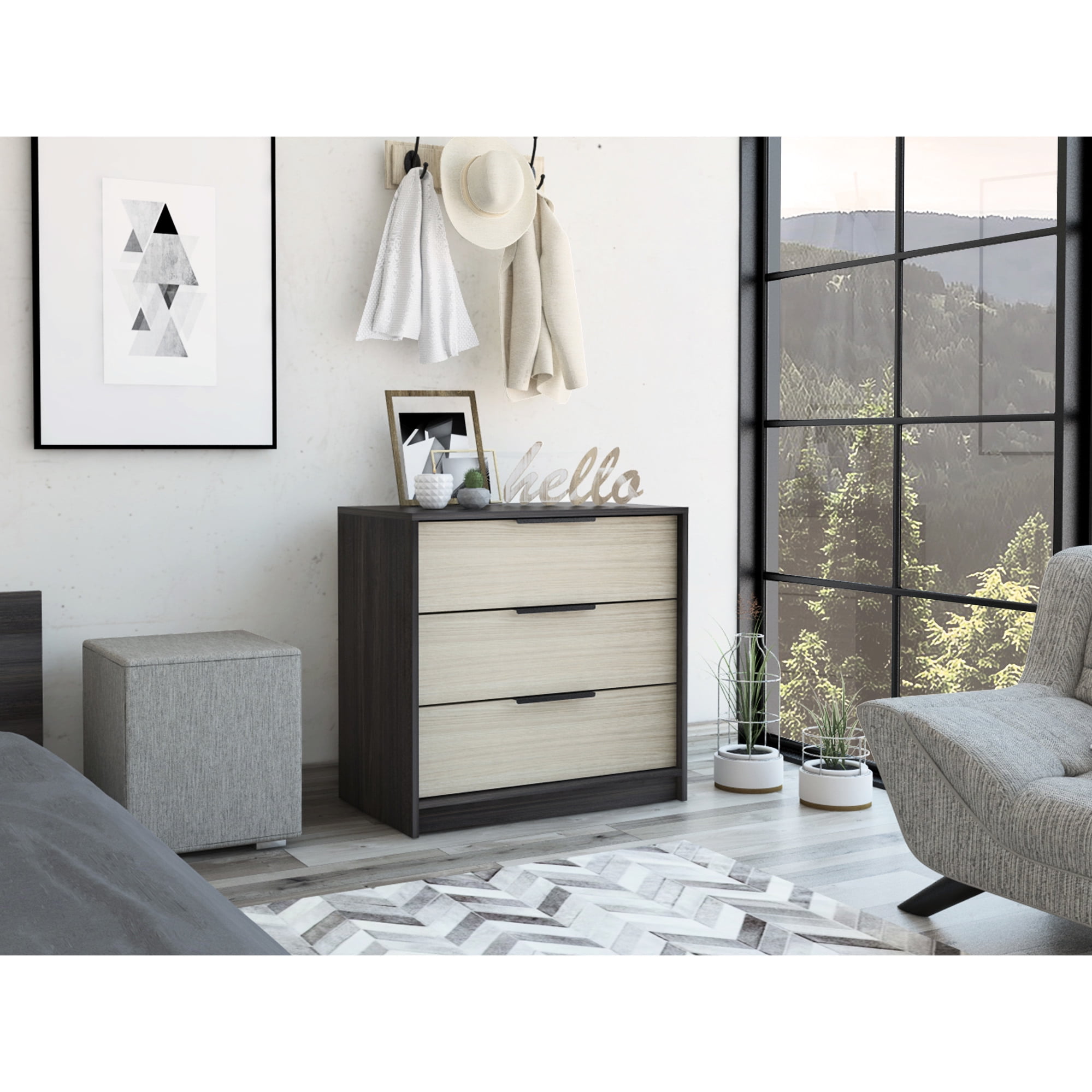 3 Bureau - Black/pine, Modern Graceful Appeal, 3 Ample Drawer ...