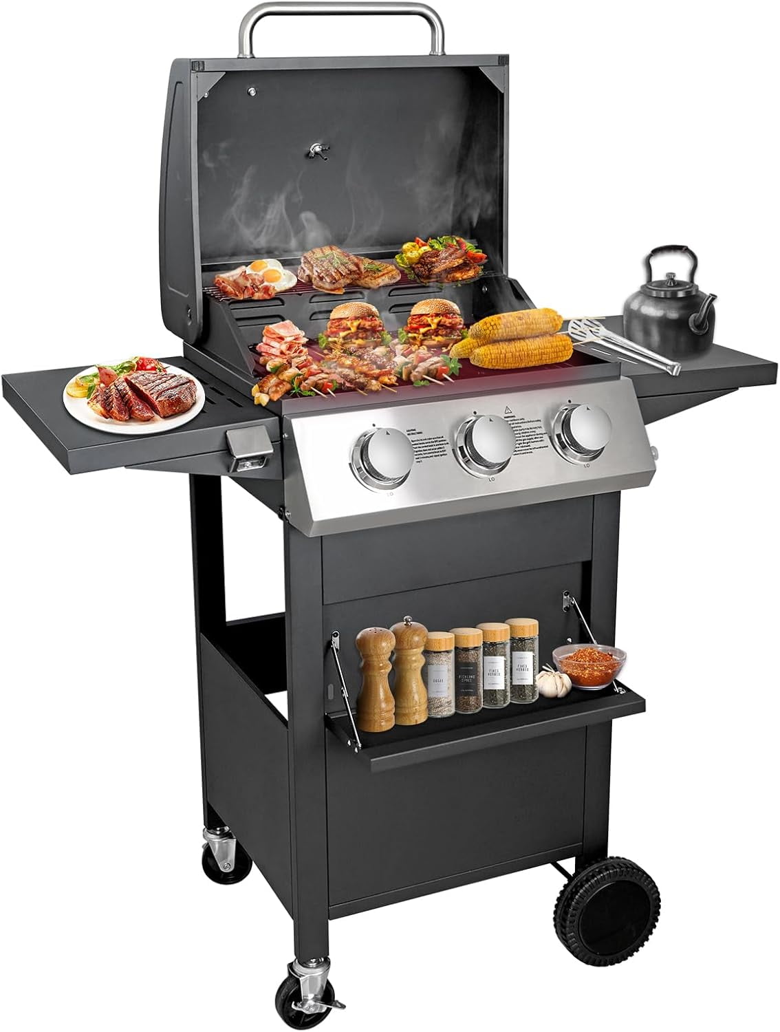 3 Burner BBQ Gas Propane Grill, 30000 BTU Grill for Summer Cook/Camp ...