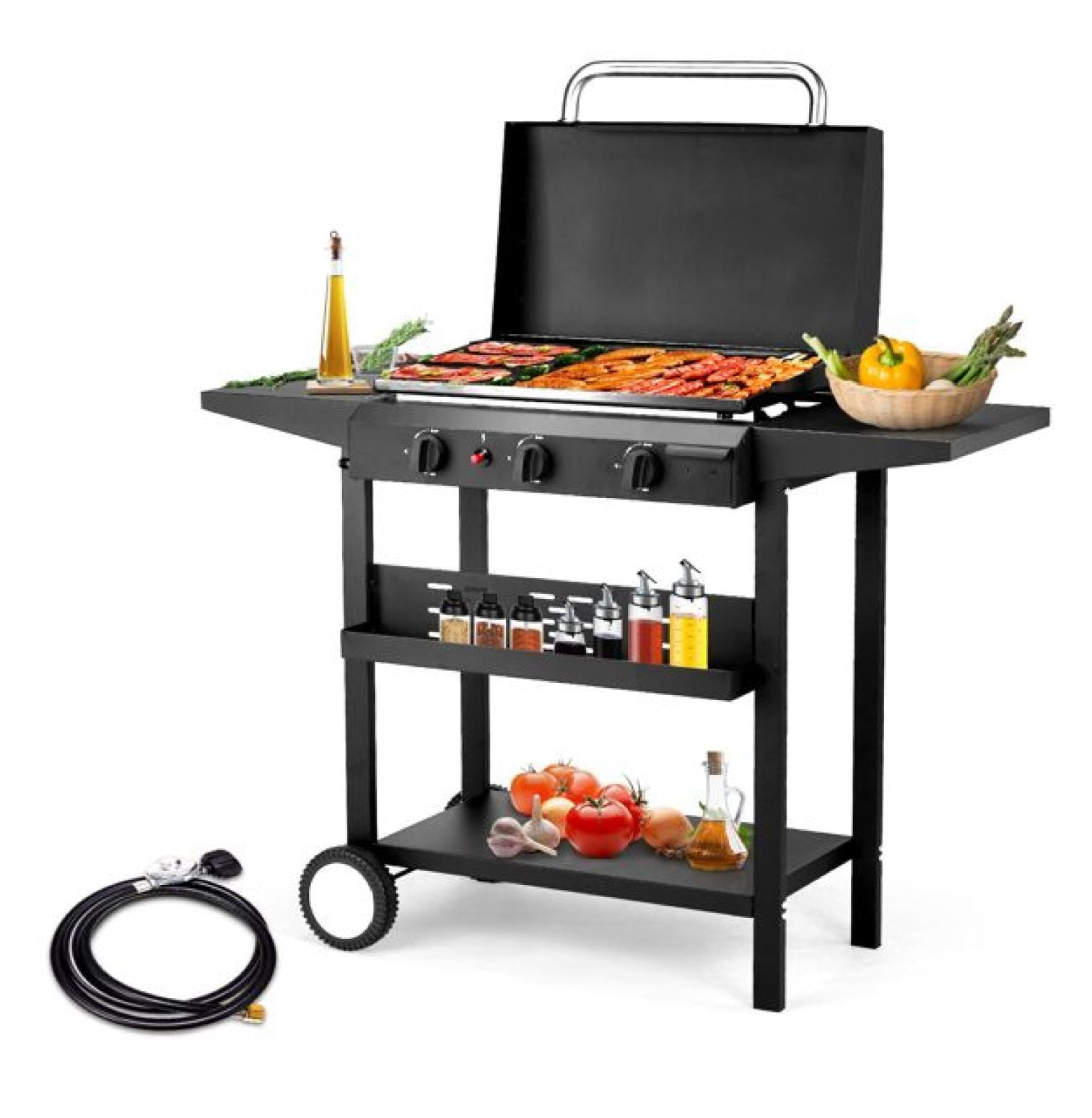 3-Burner Flat Top Gas Griddle - Portable Propane Griddle Station with ...