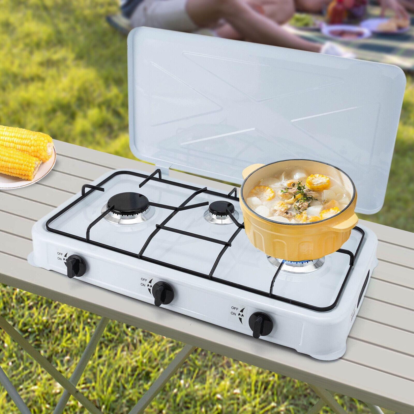 3-Burner Gas Cooktop with Independent Controls – Durable Cast Aluminum ...