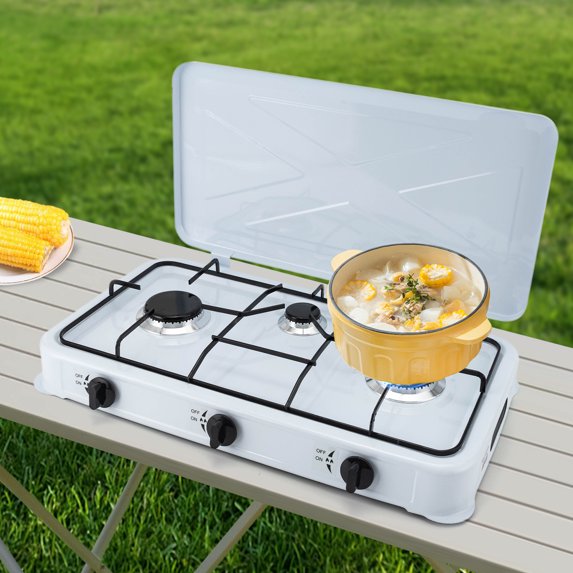 3 Burner Gas Cooktop with Windshield, Enamel & Cast Aluminum ...