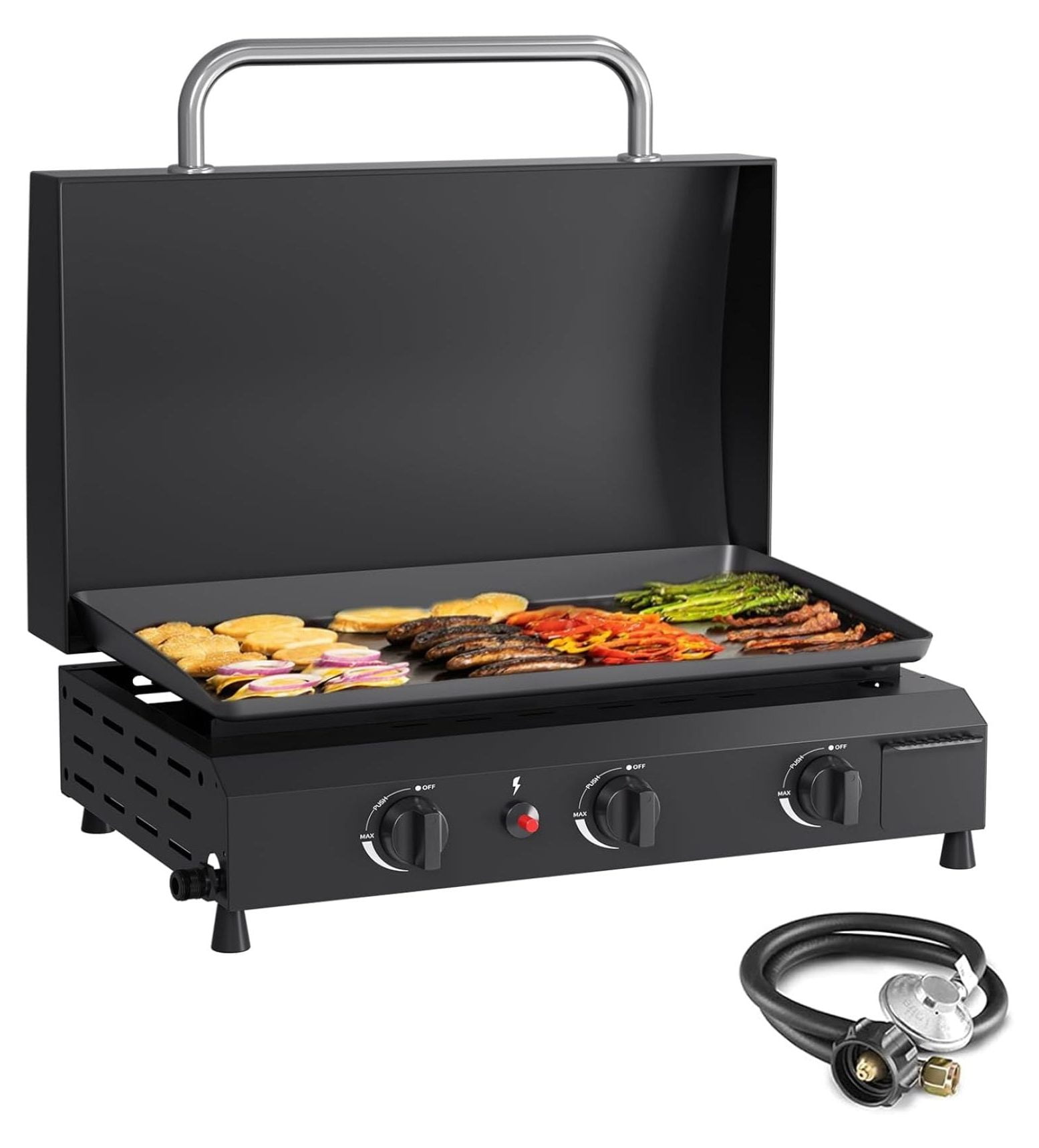 3 Burner Gas Griddle with Hood- 23.3 Inch Outdoor Propane Griddle-45000 ...