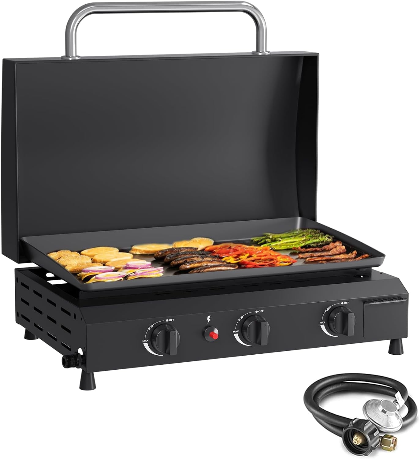 3 Burner Gas Griddle with Hood - 23.3 Inch Outdoor Propane Griddle ...