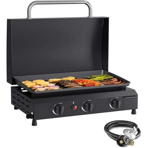 3 Burner Gas Griddle with Hood - 23.3 Inch Outdoor Propane Griddle ...