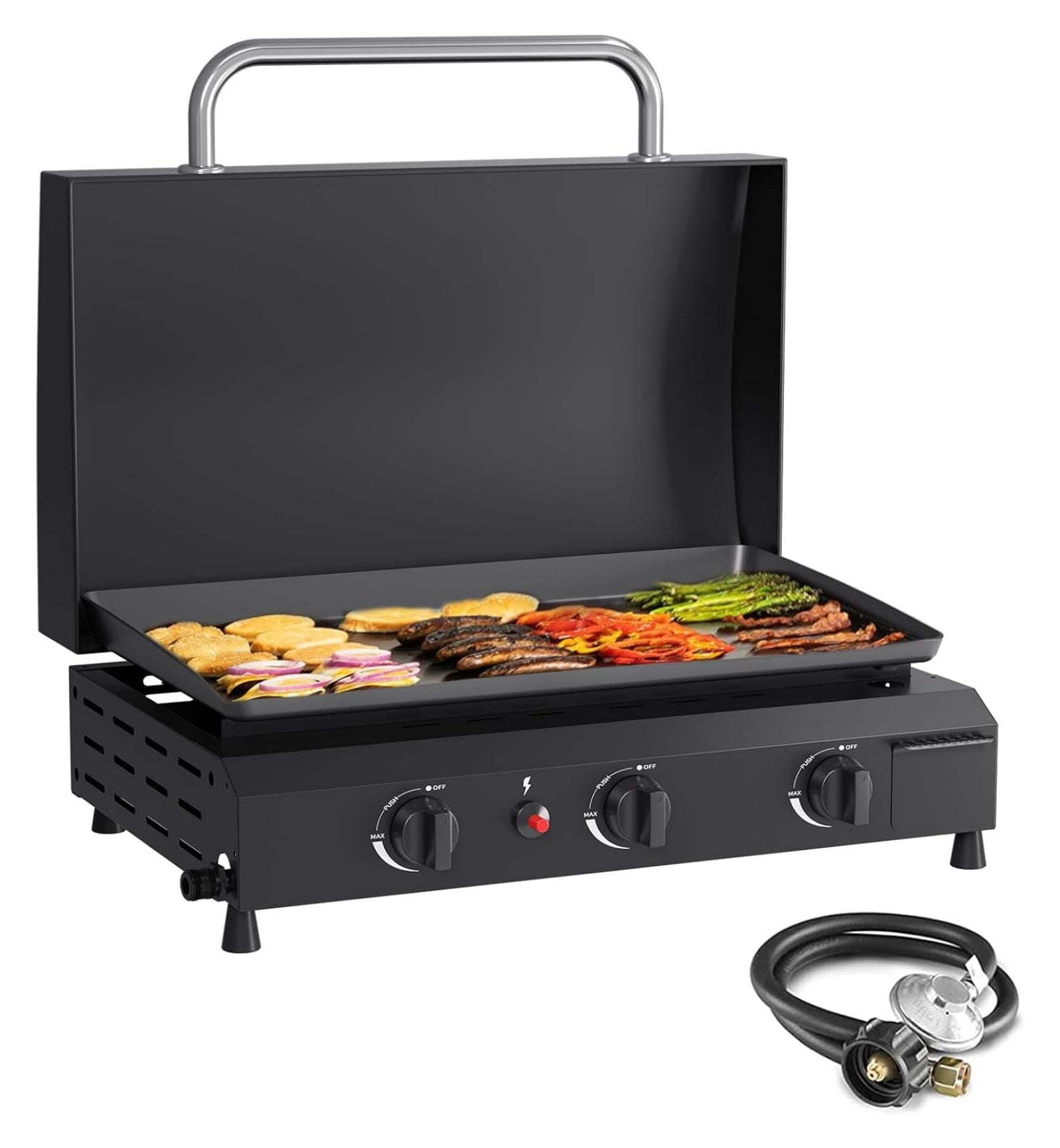 3 Burner Gas Griddle with Hood Outdoor Propane Griddle Portable Flat ...