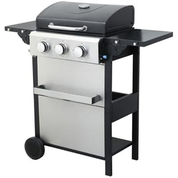 3 Burner Gas Grill with Lid, BBQ Grill With Grids Combo, Outdoor ...