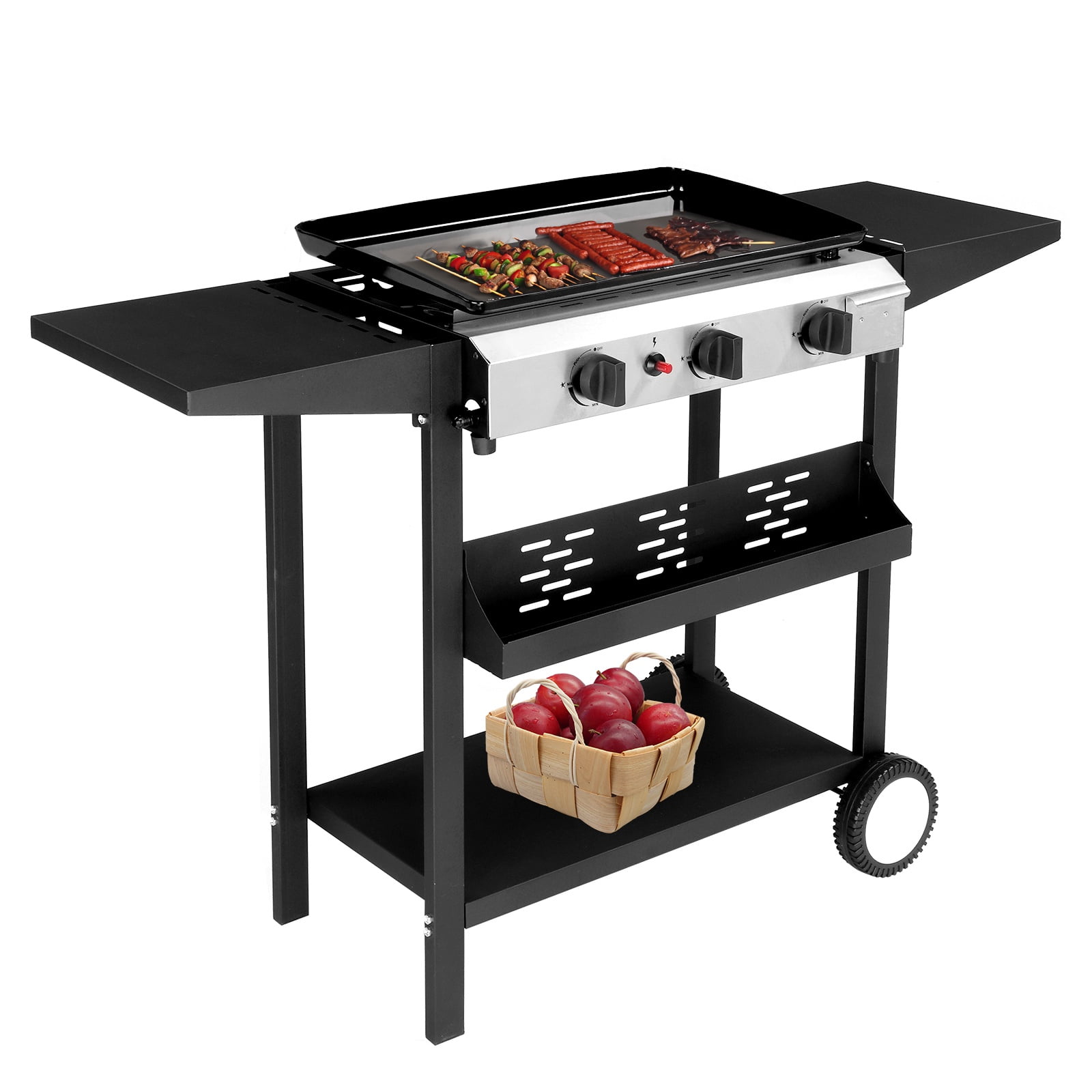 3-Burner Gas Griddle, 23’’ Outdoor Propane Griddle on Wheels, 30,000BTU ...