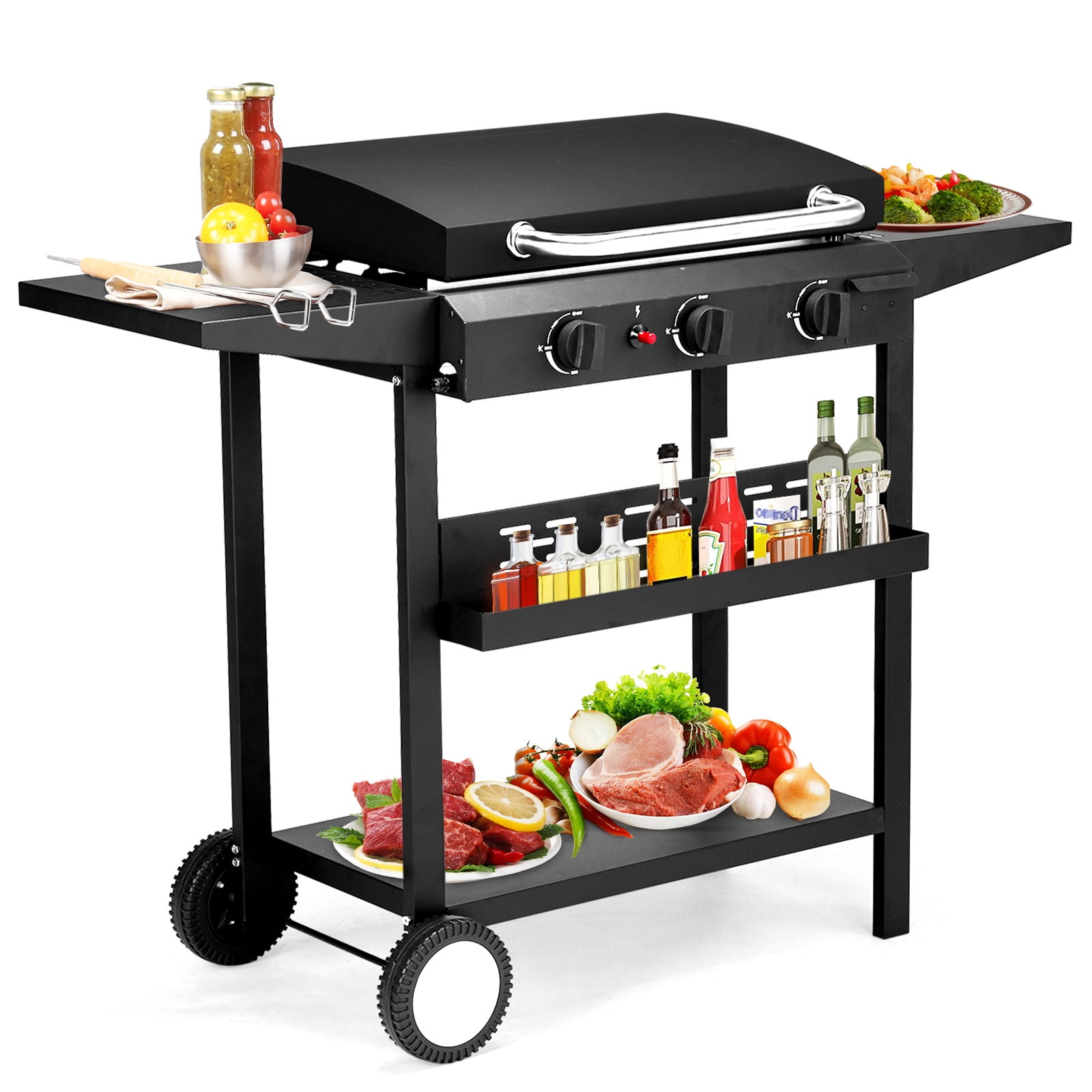 3-Burner Griddle, Flat Top Gas Griddle Grill, 30,000 BTU Outdoor Grill ...