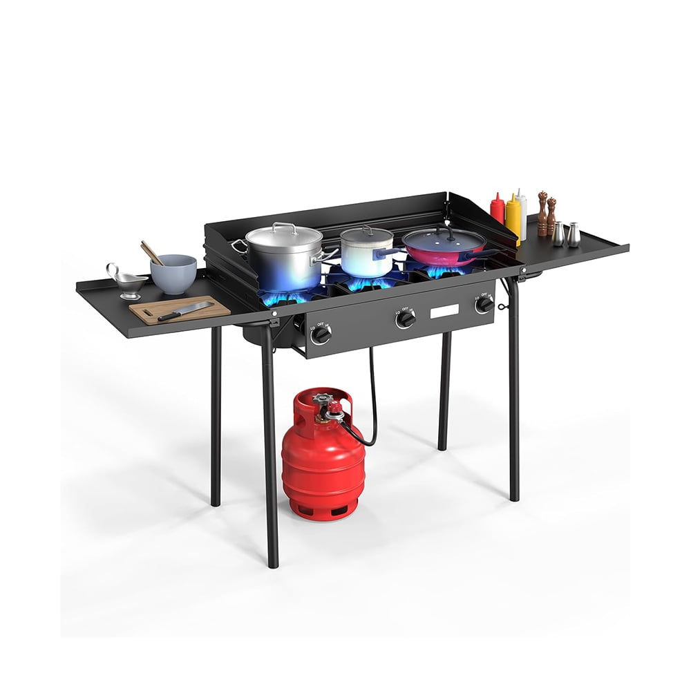 3 Burner High-Power Propane Stove, 225K BTU Portable Gas Cooker with ...