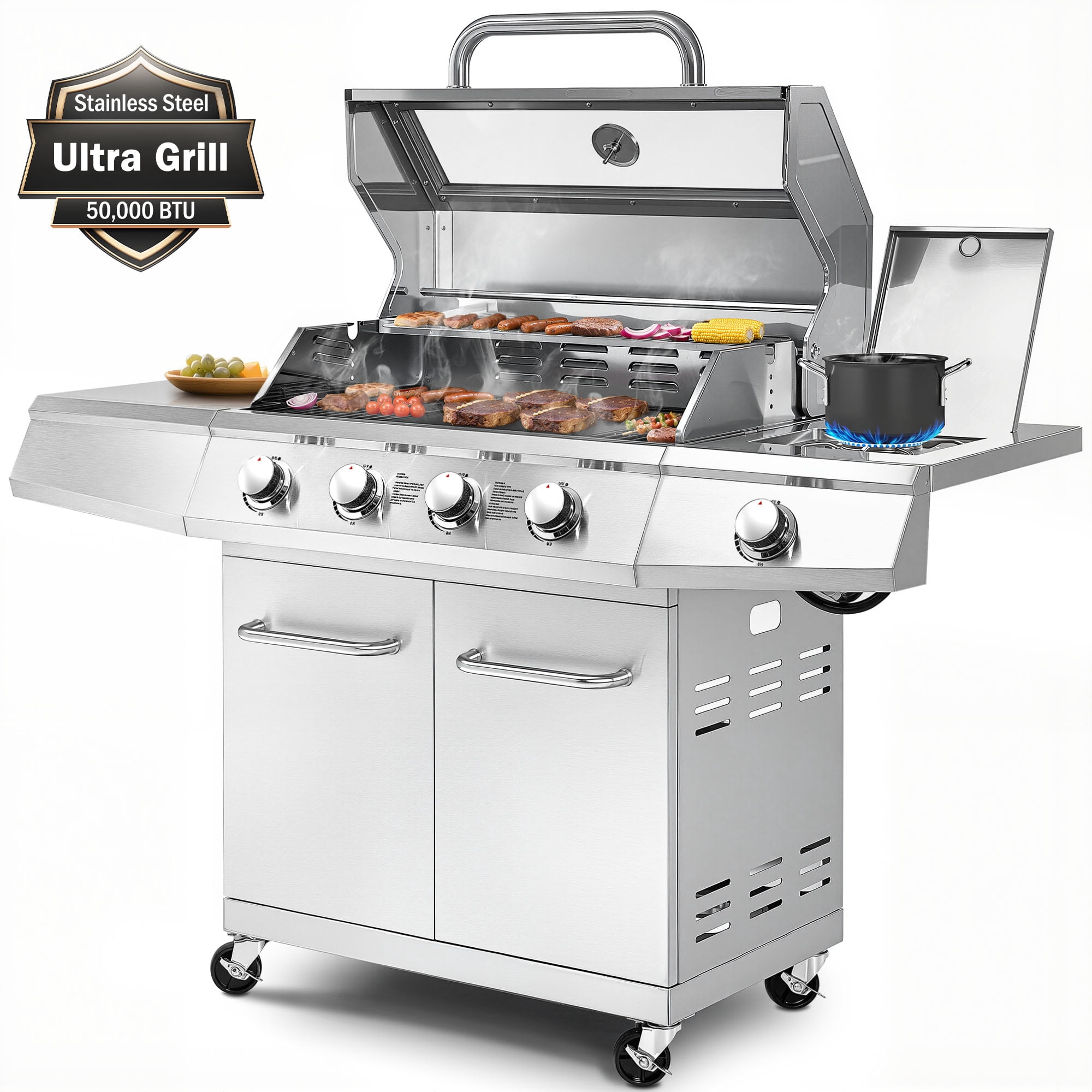 "Syngar 37,230 BTU Multi-Function Grill, Gas and Charcoal Combo, 3+1 ...