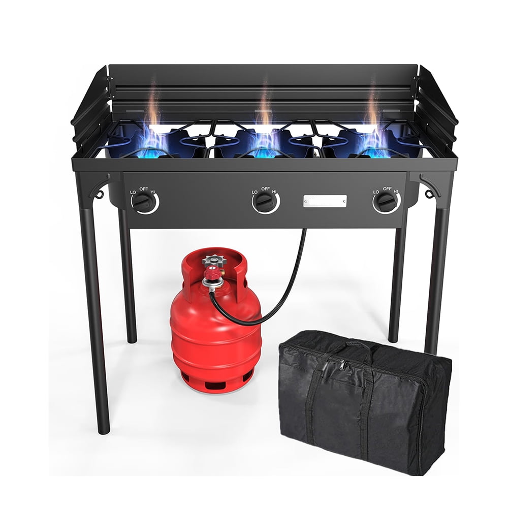 3 Burner Outdoor Propane Gas Stove, Stand Cooker with Windpanel ...
