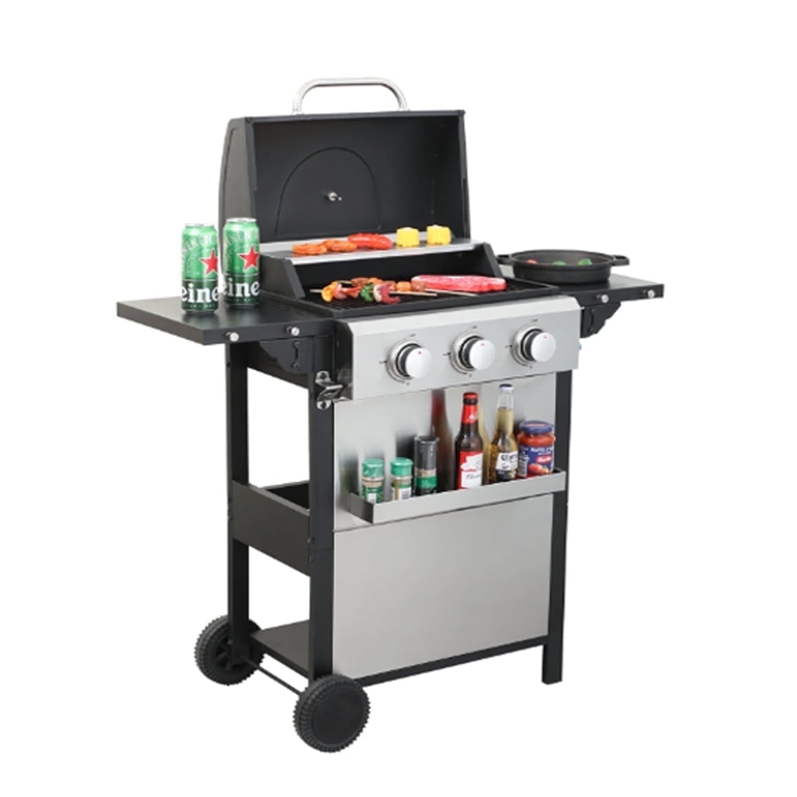 3-Burner Propane Gas BBQ Grill, 25650BTU Output With Wire Enamel ...