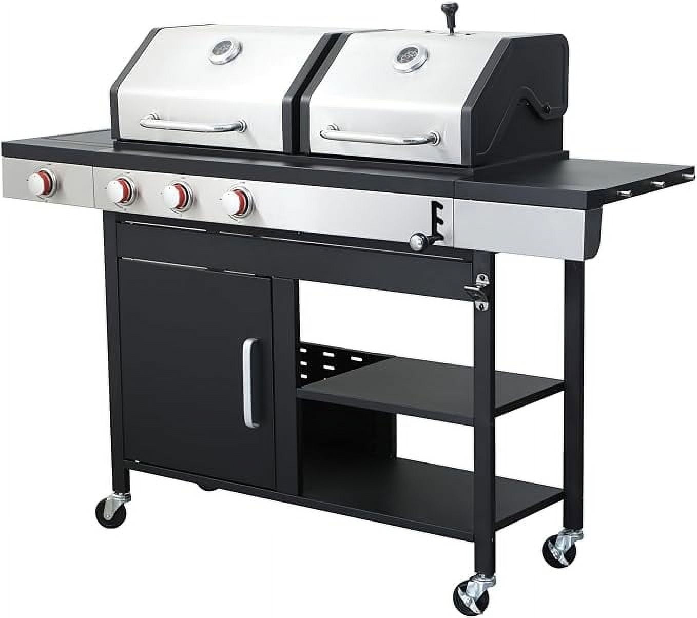 3-Burner Propane Gas BBQ Grill and Charcoal Grill Combo with Enameled Cast Iron Cooking Grids ...