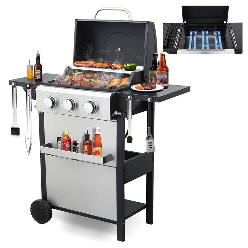 3-Burner Propane Gas Grill, 25650 BTU, Stainless Steel Outdoor BBQ Gill ...