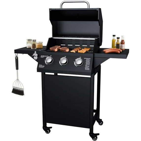 3 Burner Propane Gas Grill, 30000 BTU Outdoor Gas BBQ Grill Cooking ...