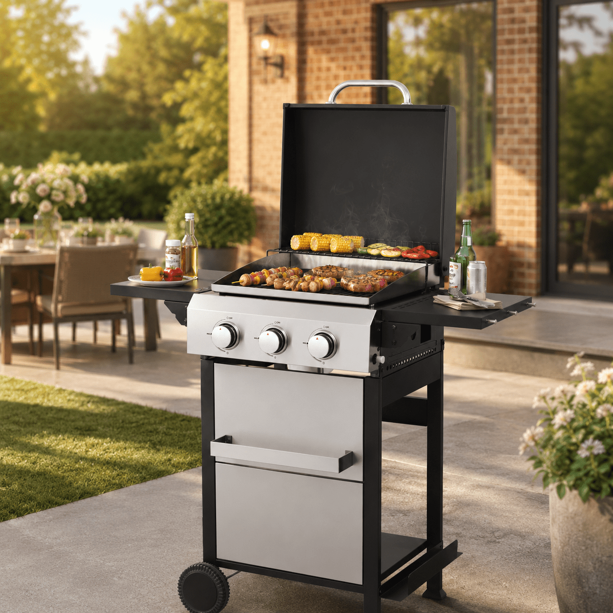 Enyopro 3 Burner Propane Gas Grill, Stainless Steel 36900BTU Barbecue ...