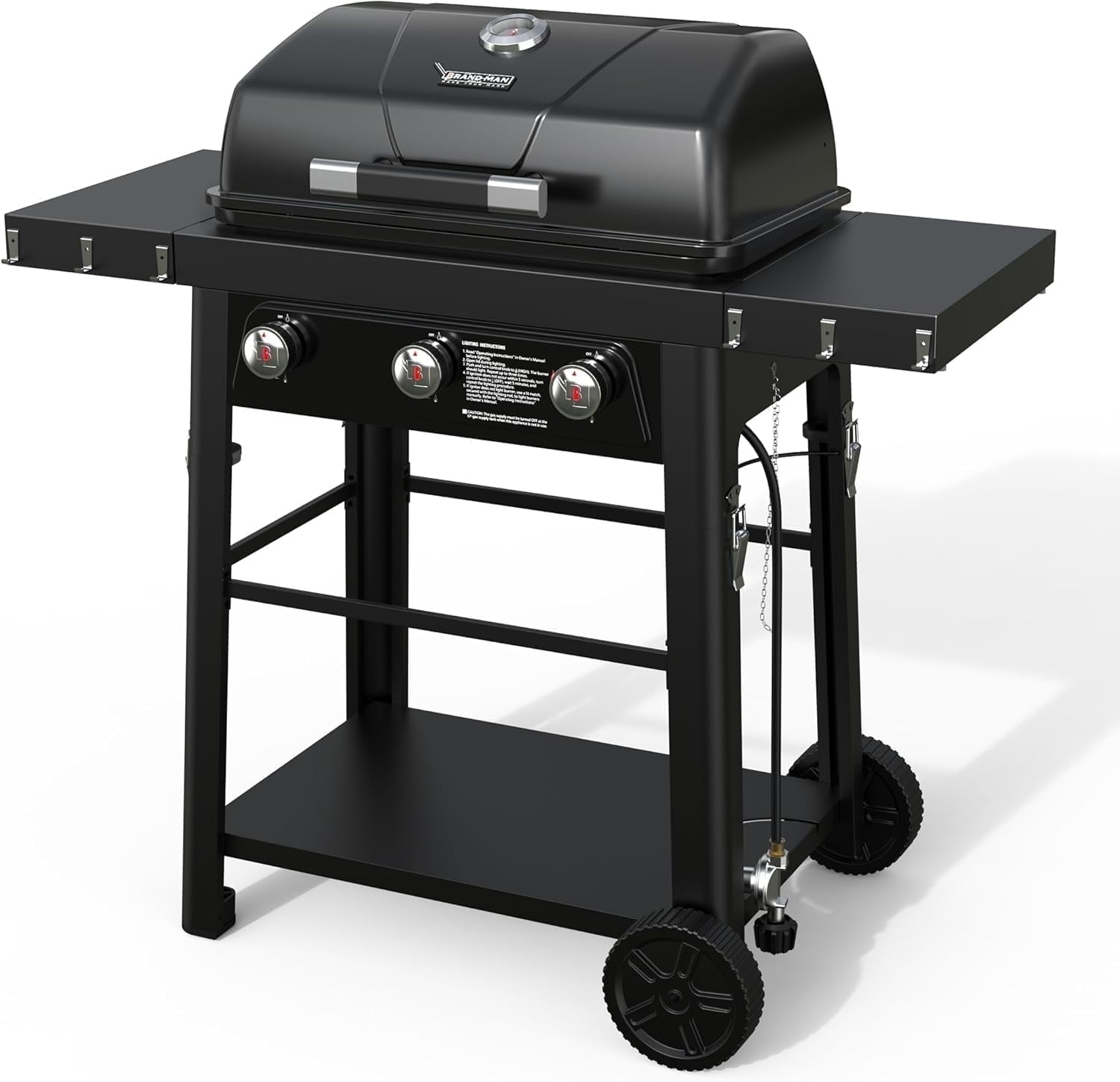 BRANDMAN GRILLS 2-in-1 Propane Gas Grill with Enameled Cast Iron Grate ...