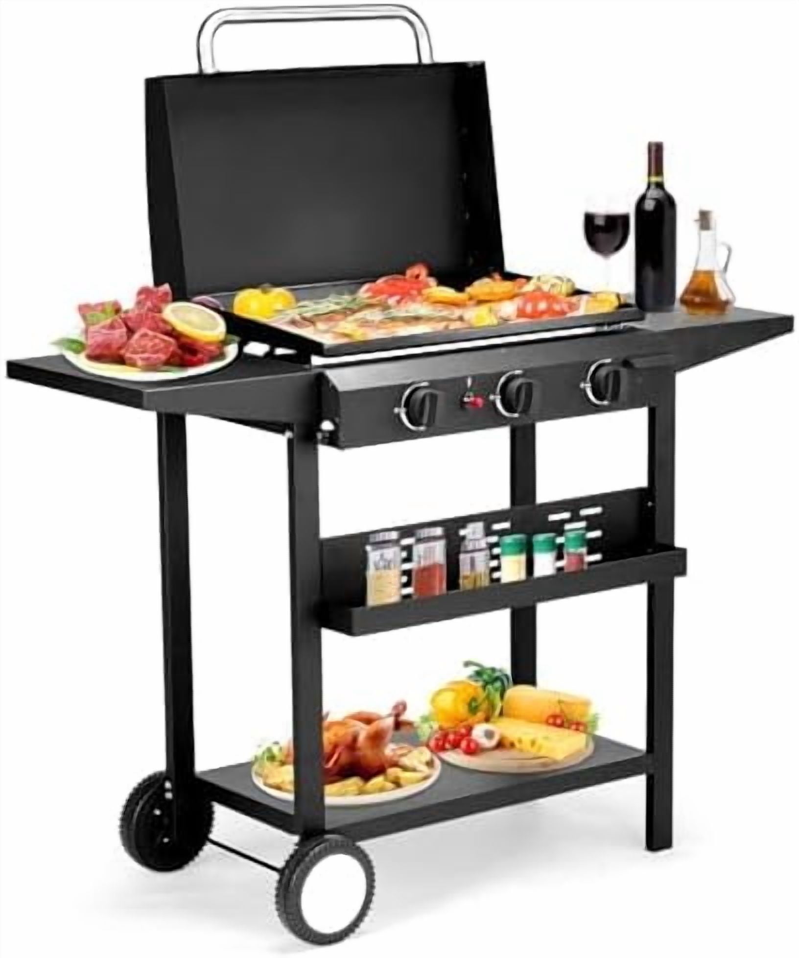 3 Burner Propane Gas Stove with Griddle, Auto-ignition, Regulator ...