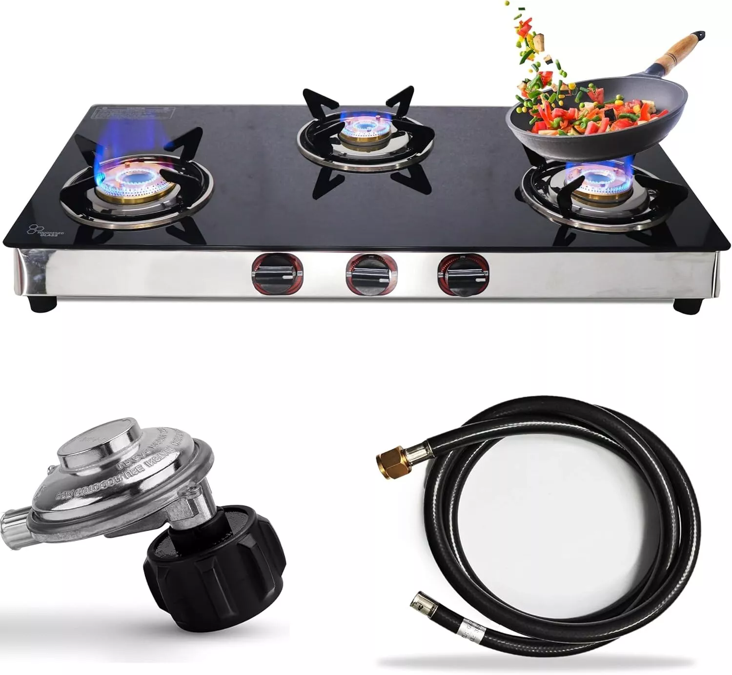 3 Burner Propane Stove - 30" Black Tempered Glass Counter Top Stove Gas ...