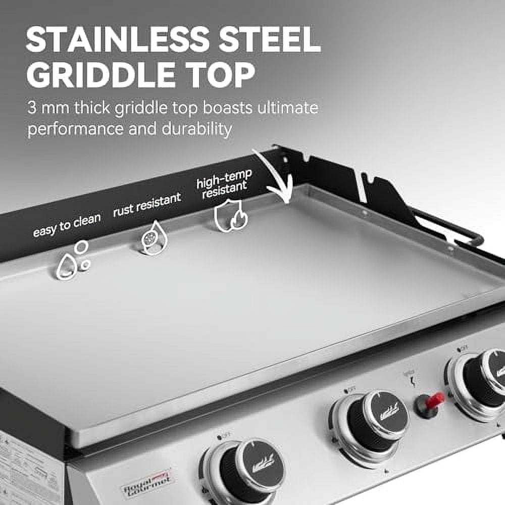 3-Burner Tabletop Propane Gas Grill Griddle with Warming Rack, 24-Inch ...