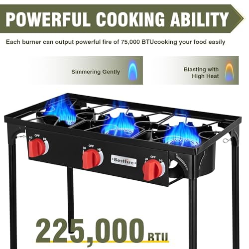 3 Burners Gamping Stove for Cooking Outdoor, 225,000 BTU Propane ...