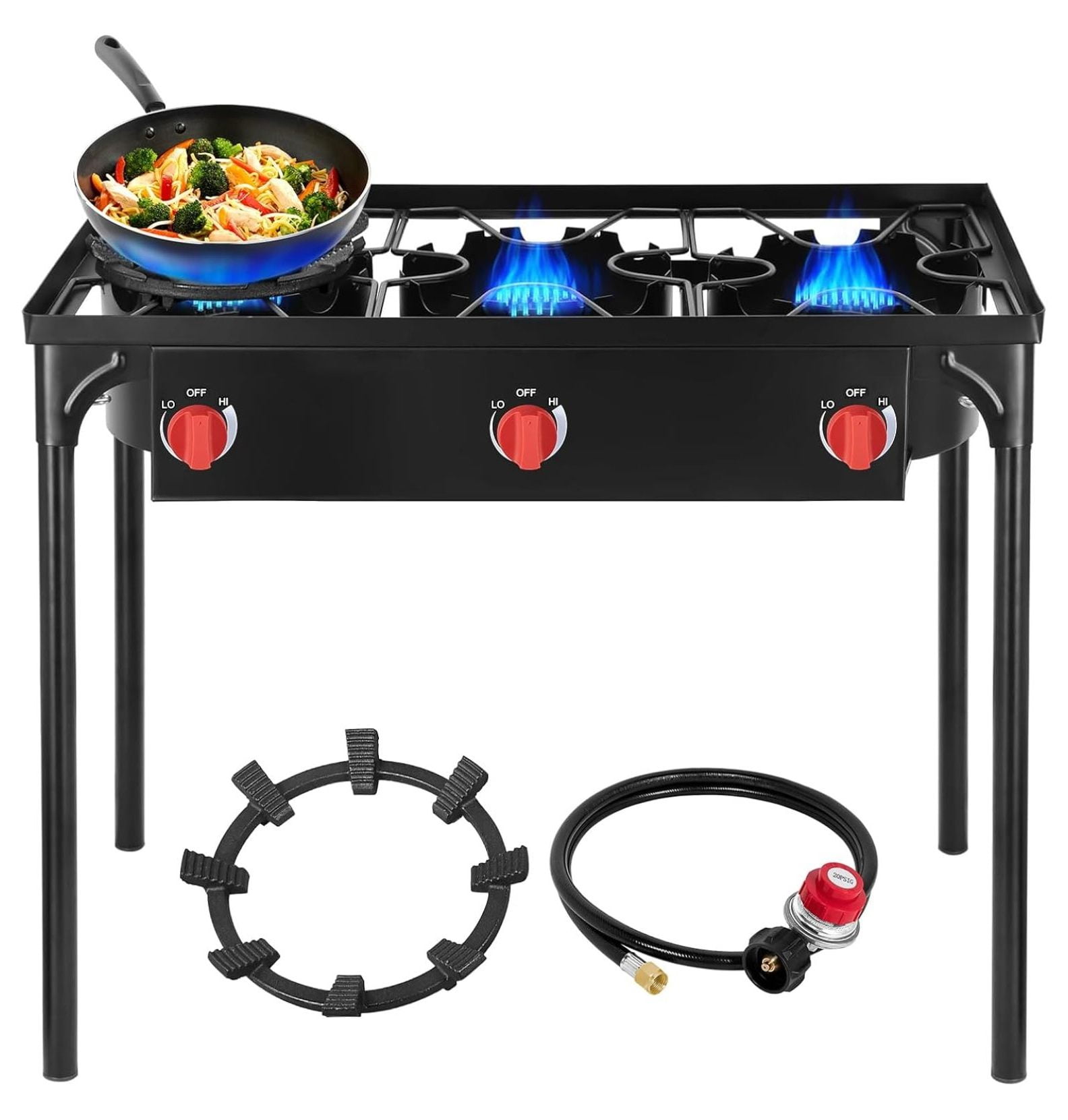 3 Burners Gamping Stove for Cooking Outdoor, 225,000 BTU Propane Burners with Auto Ignition ...