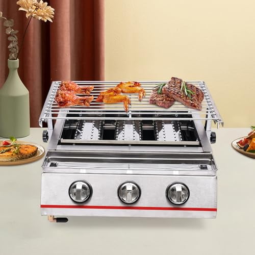 3 Burners Gas BBQ Grill Tabletop Barbecue Grill Sear Stainless Steel ...