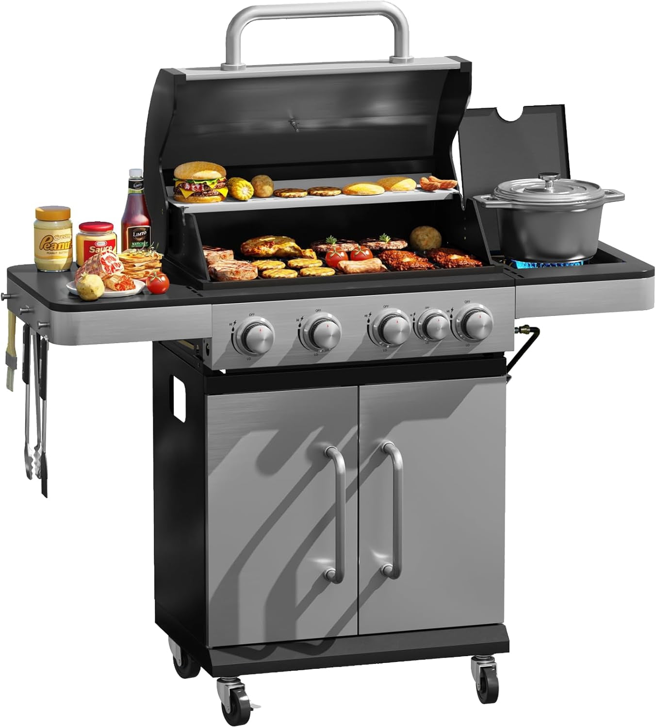 3 Burners Propane Gas Grill, Stainless Steel BBQ Grill with Porcelain ...
