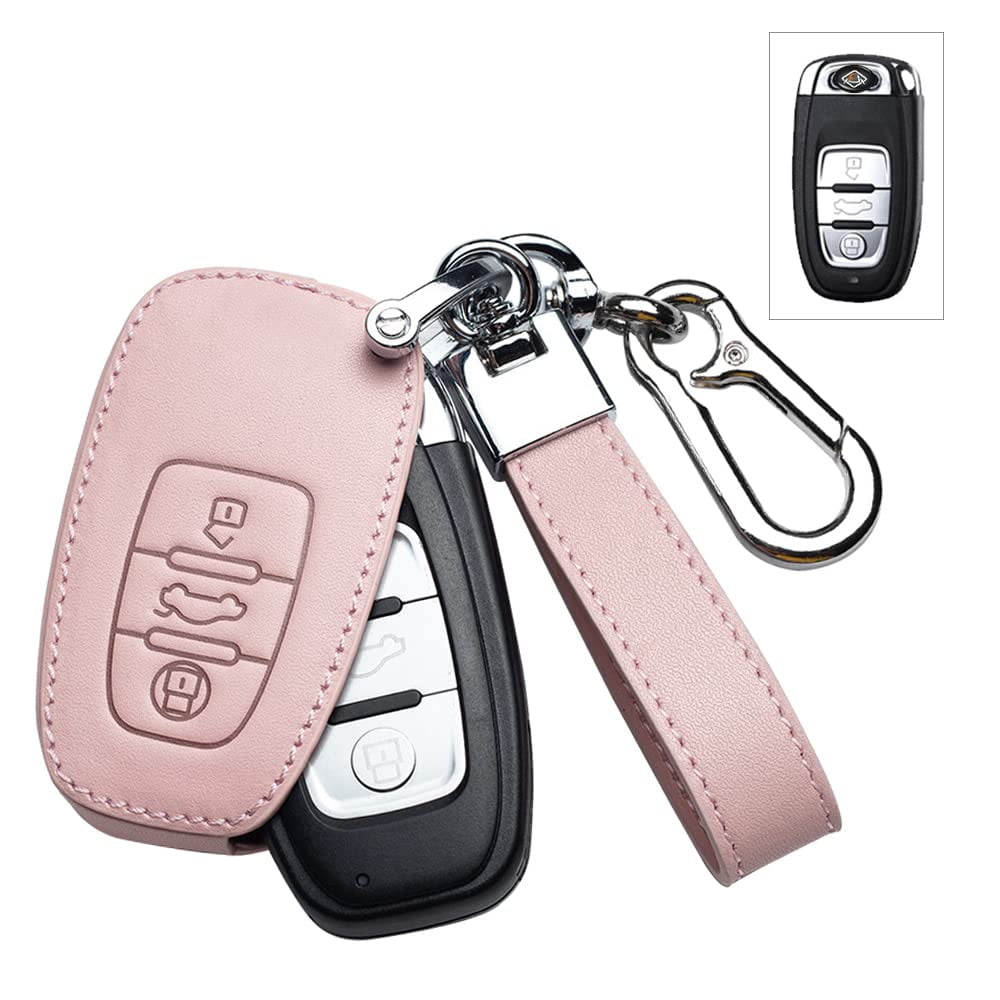 3-Button Leather Key Fob Cover for Audi Q5 A5 A4 S4 S5 Keyless Entry ...