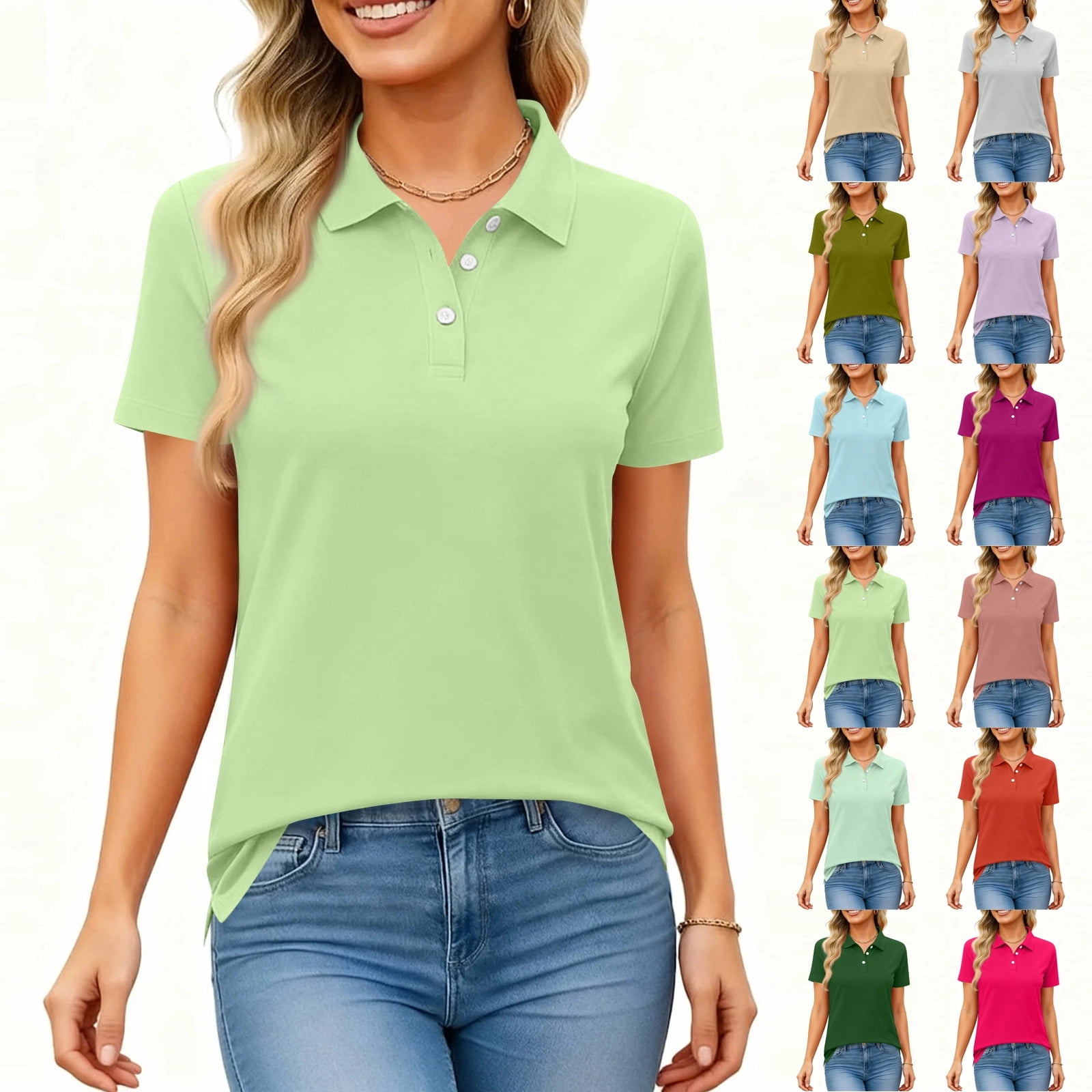 3-Button Quick Dry Women'S Short Sleeve Polo Shirts Collared Golf ...