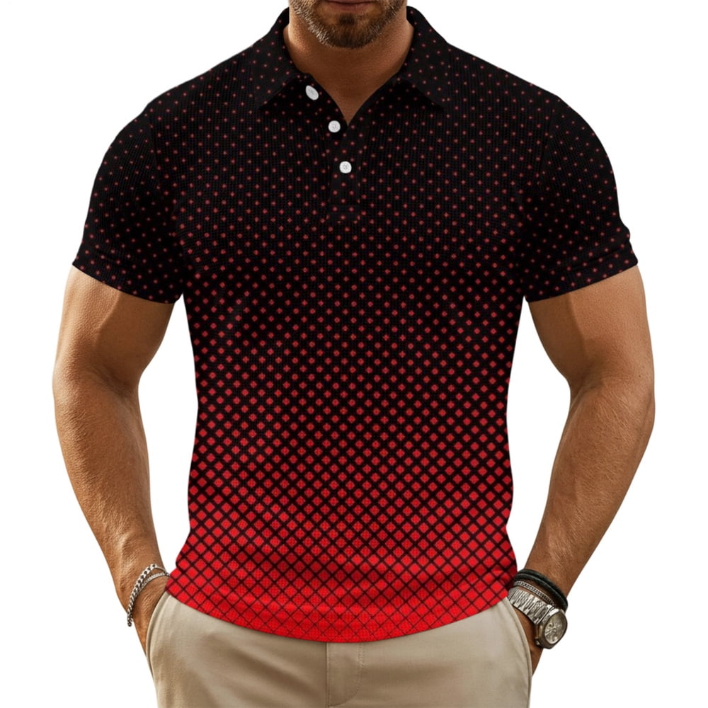 3 Button Shirts for Men Geometric Print Regular Fit Short Sleeve Button ...