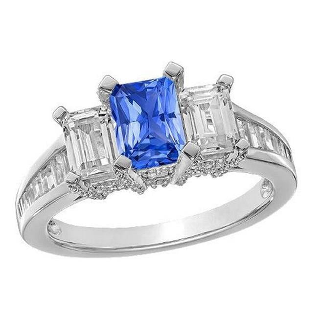 3 CT 3 Stone Emerald Diamond Blue Channel Set Accents Sapphire Ring ...