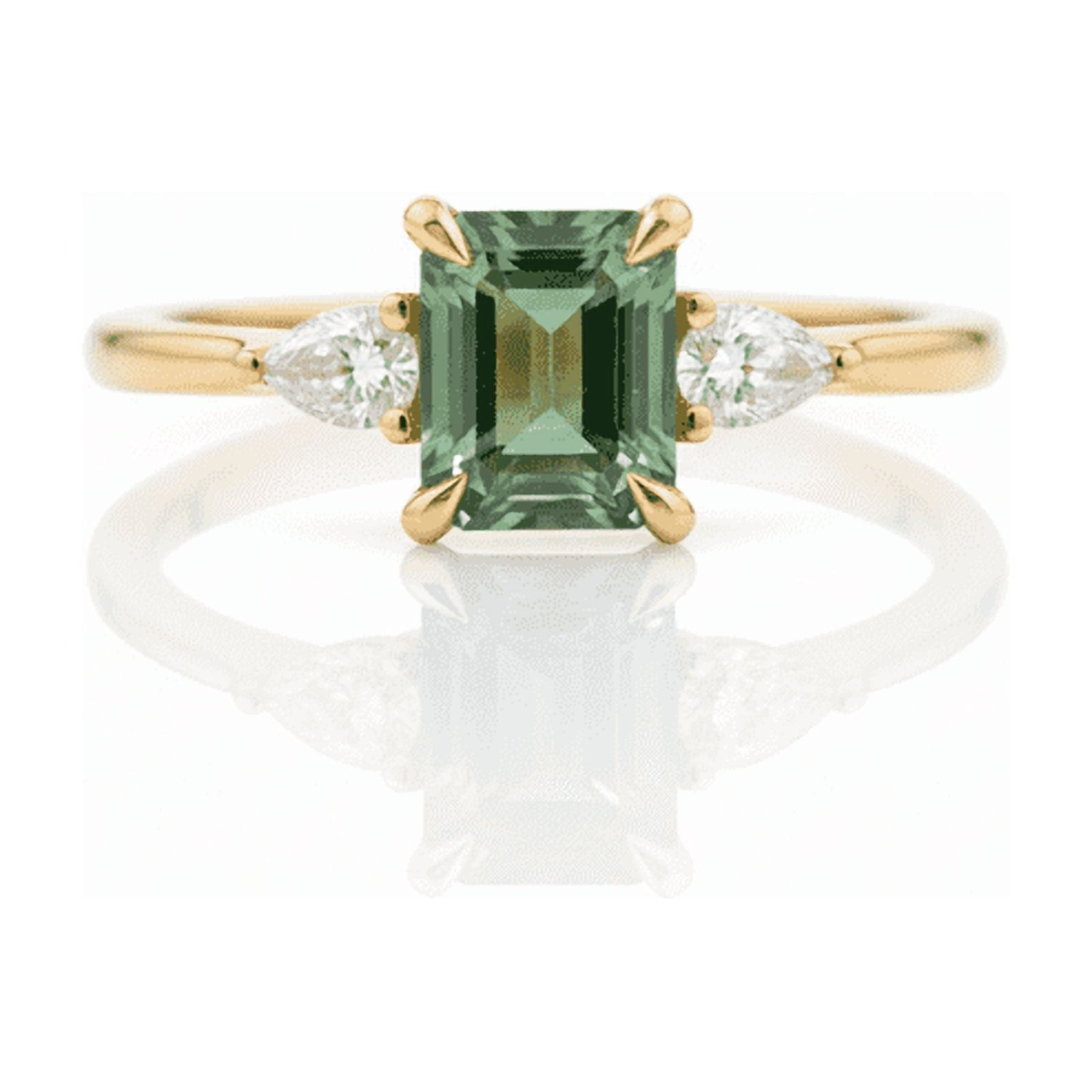 3 CT Emerald Cut Green Sapphire & Pear Cut Diamond Trilogy Engagement ...