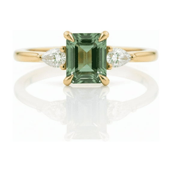 3 CT Emerald Cut Green Sapphire & Pear Cut Diamond Trilogy Engagement ...
