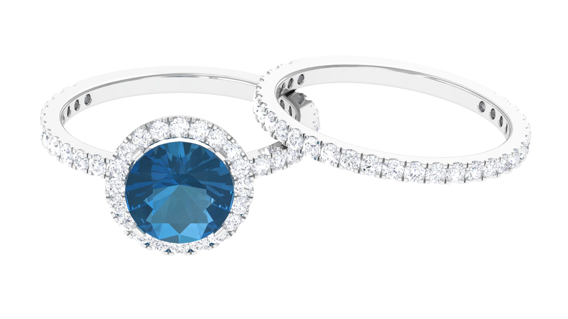 Rosec Jewels 3 CT London Blue Topaz and Moissanite Floating Halo Engagement Ring Set, 18K White ...