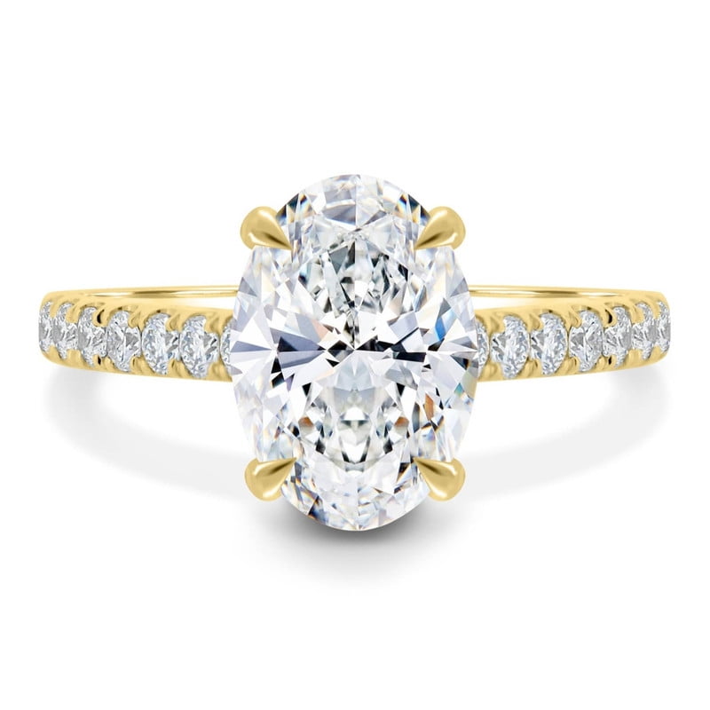 3 CT Oval Cut Moissanite Engagement Ring, 14K Solid Gold, Half Eternity ...