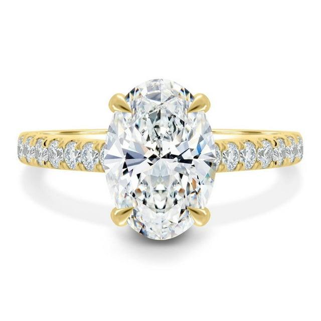 3 CT Oval Cut Moissanite Engagement Ring, 14K Solid Gold, Half Eternity Hidden Halo Ring, Oval ...