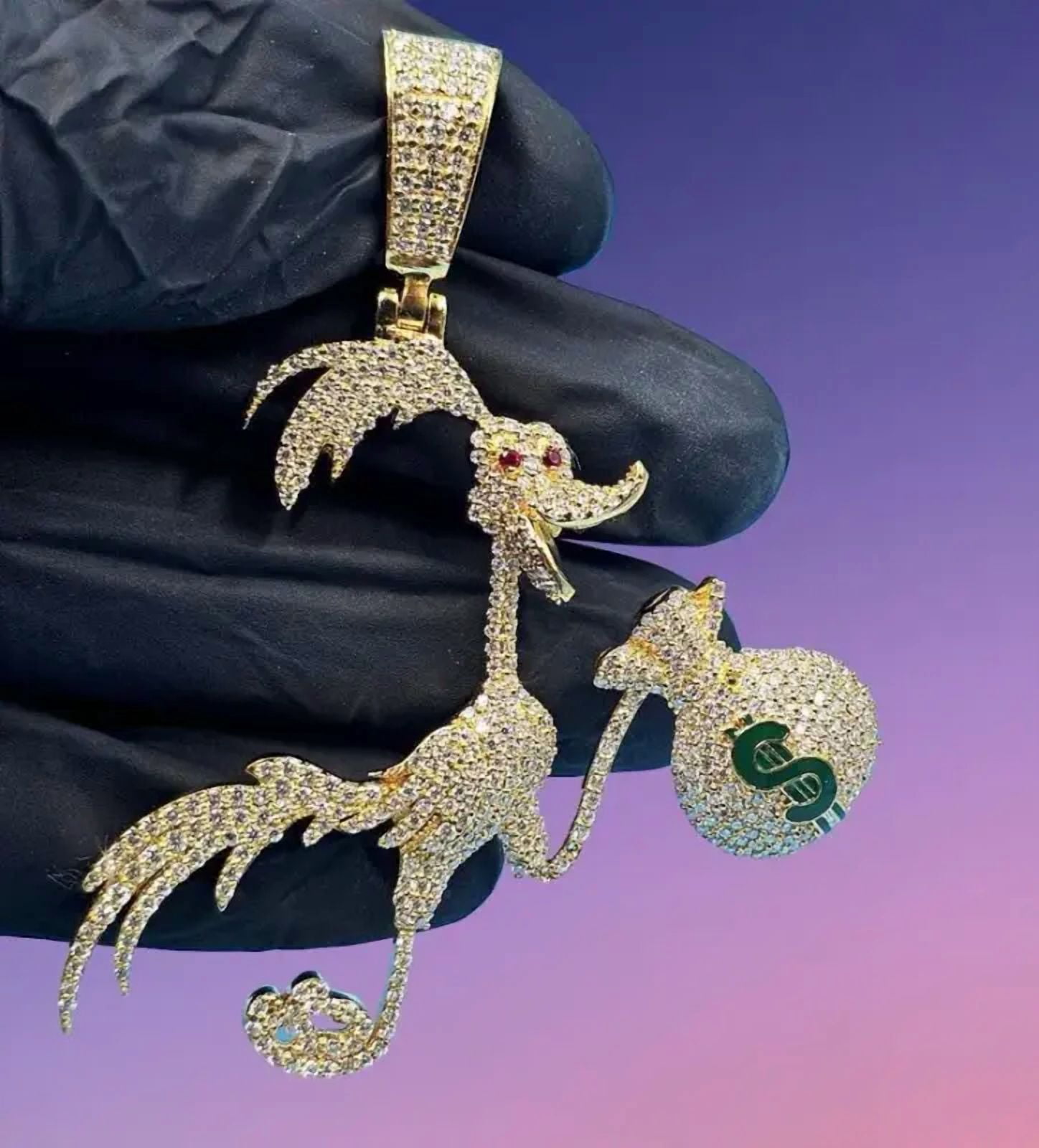 3 CT Round Cut Simulated Diamond Custom Runner Duck With Money Bag ...