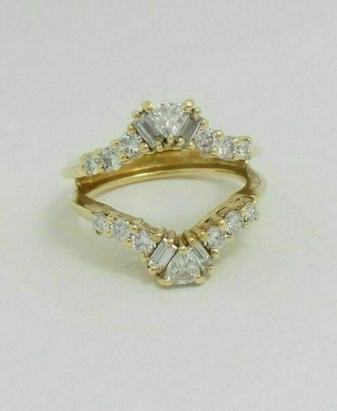 3 CT Round Moissanite Enhancer Wrap Guard Band Ring 14K Yellow Gold ...