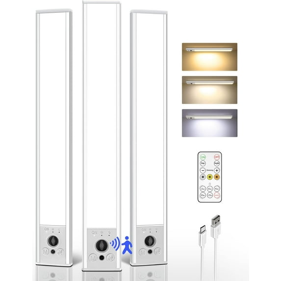3 Under Cabinet Lighting, 3200mAh Motion Sensor Light, 12inch Closet ...