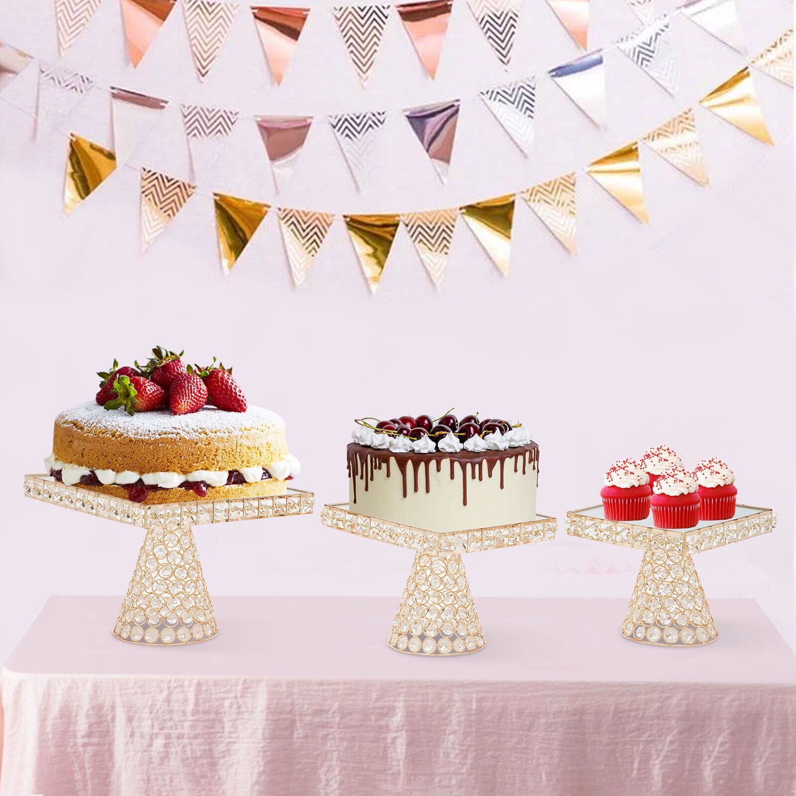 3*Cake Stands(S/M/L Size) Wedding Cake Stand Metal Cupcake Holder ...