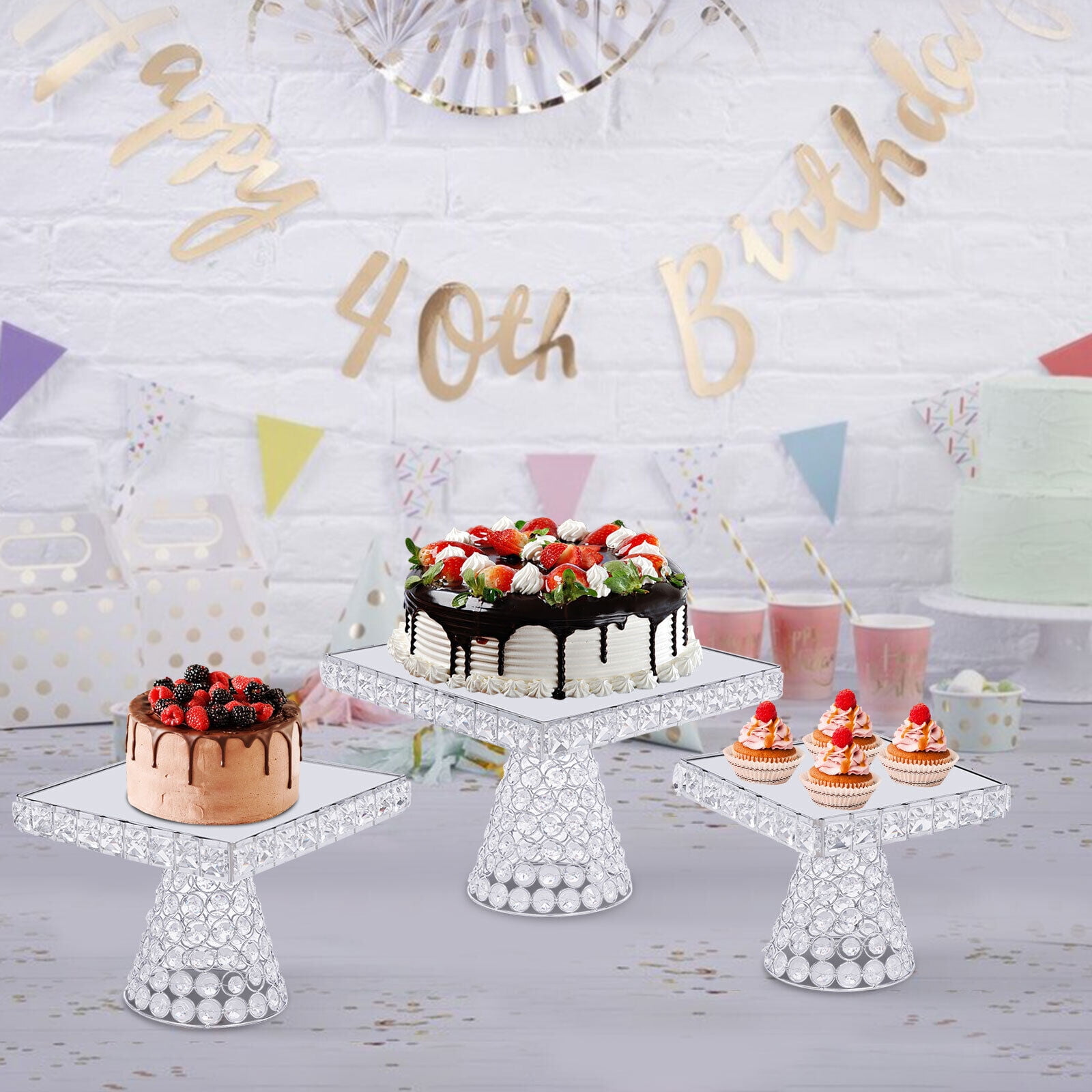 3*Cake Stands(S/M/L Size) Wedding Cake Stand Metal Cupcake Holder ...