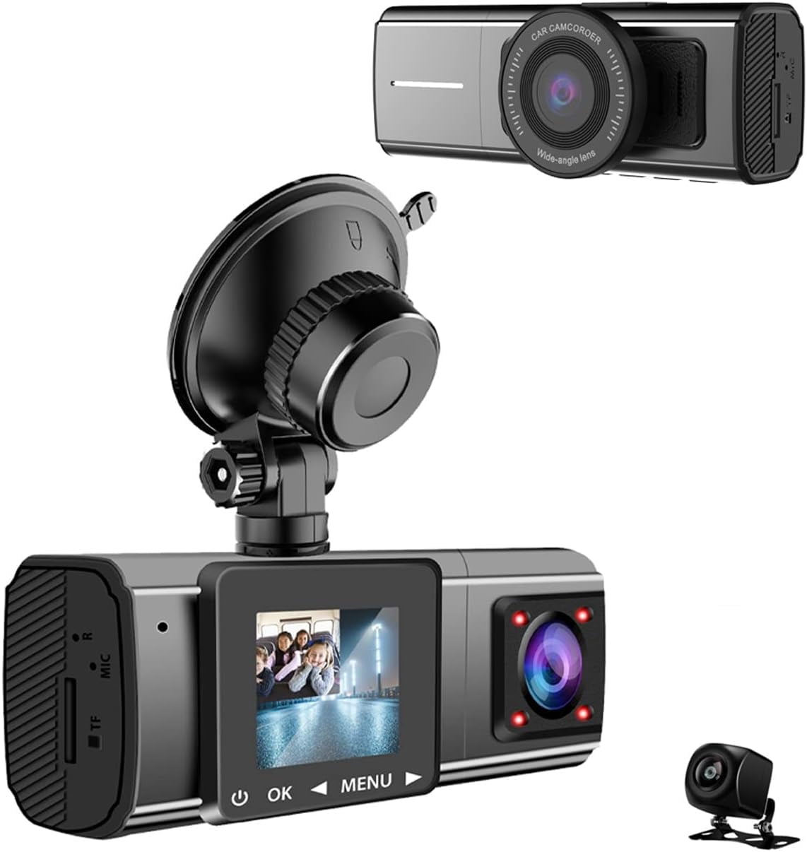 3 Camera Dash Cam 1080P Front and Inside with GPS Vehicle 64G Loop ...