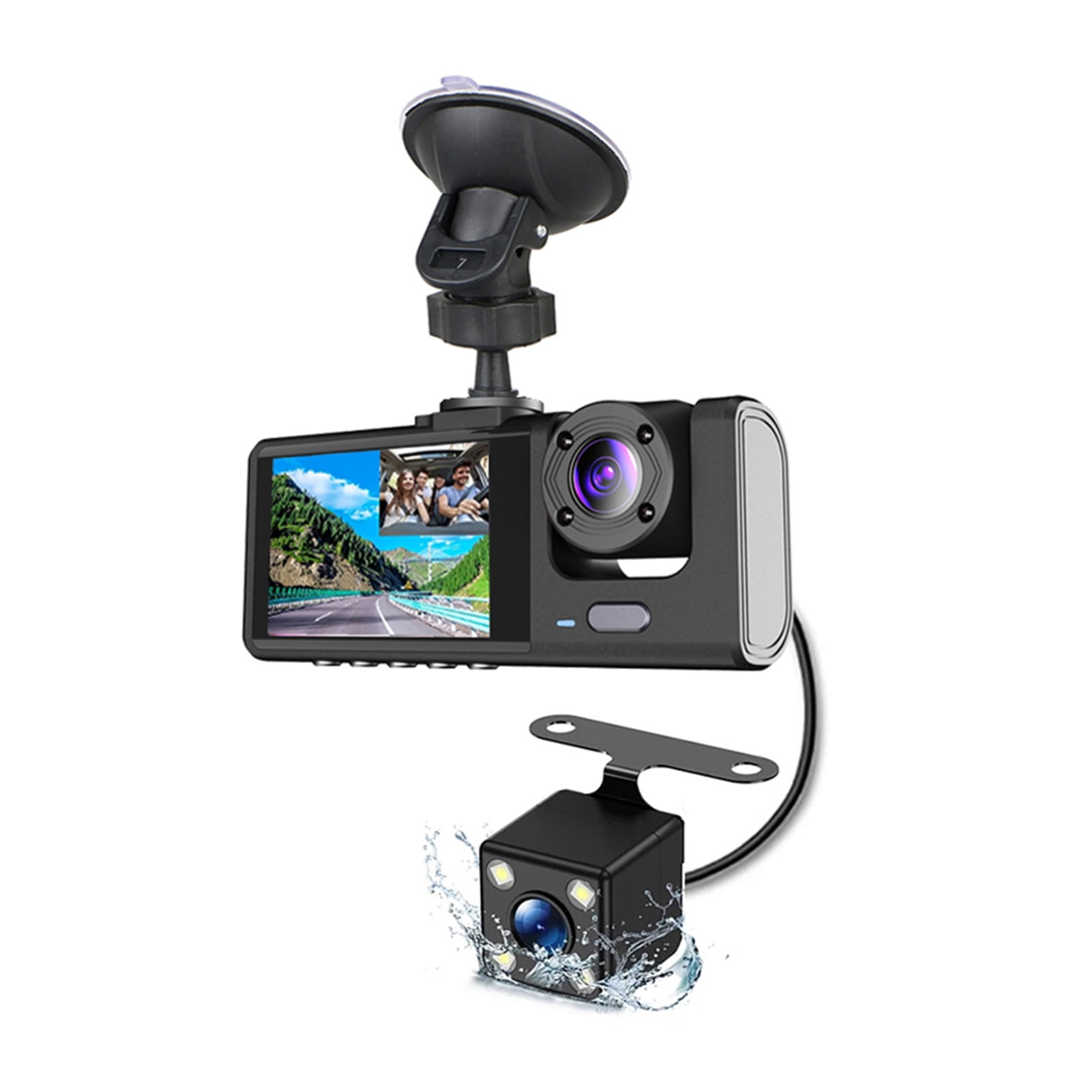 3-Camera Dash Cam - Front and Rear, Car Rearview Mirror, 1080P+720P ...
