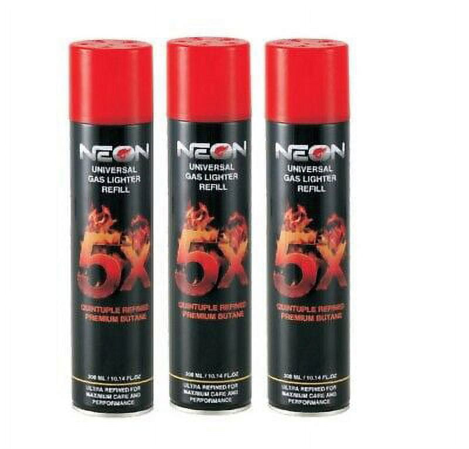 Neon 5X Butane Lighter Gas Fuel, 3 Canisters, 300 mL 10.14 oZ Liquid ...