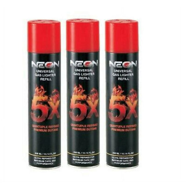 Neon 5X Butane Lighter Gas Fuel, 3 Canisters, 300 mL 10.14 oZ Liquid ...