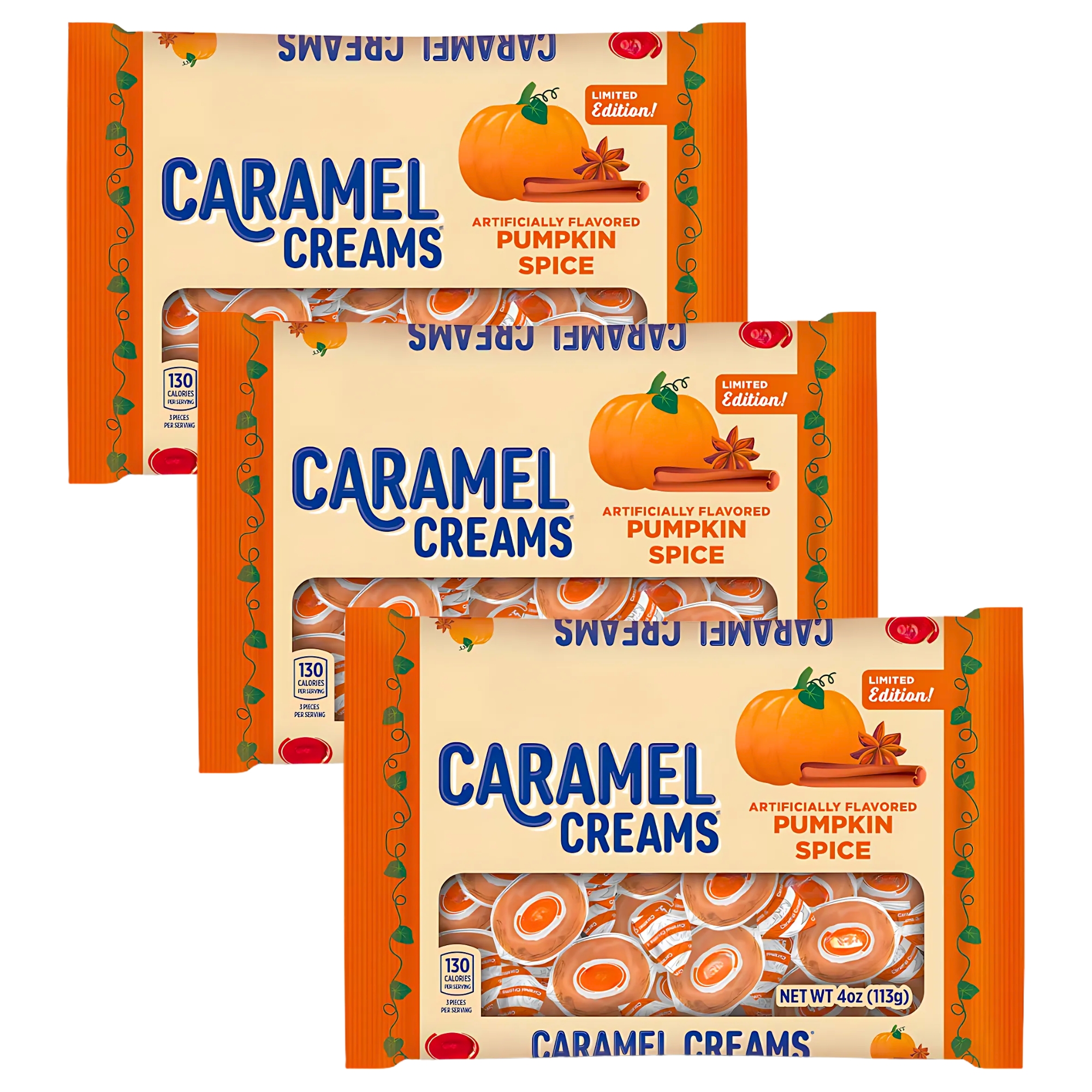 (3) Caramel Flavor Candy 4 oz Pack Individually Wrapped Snacks for ...