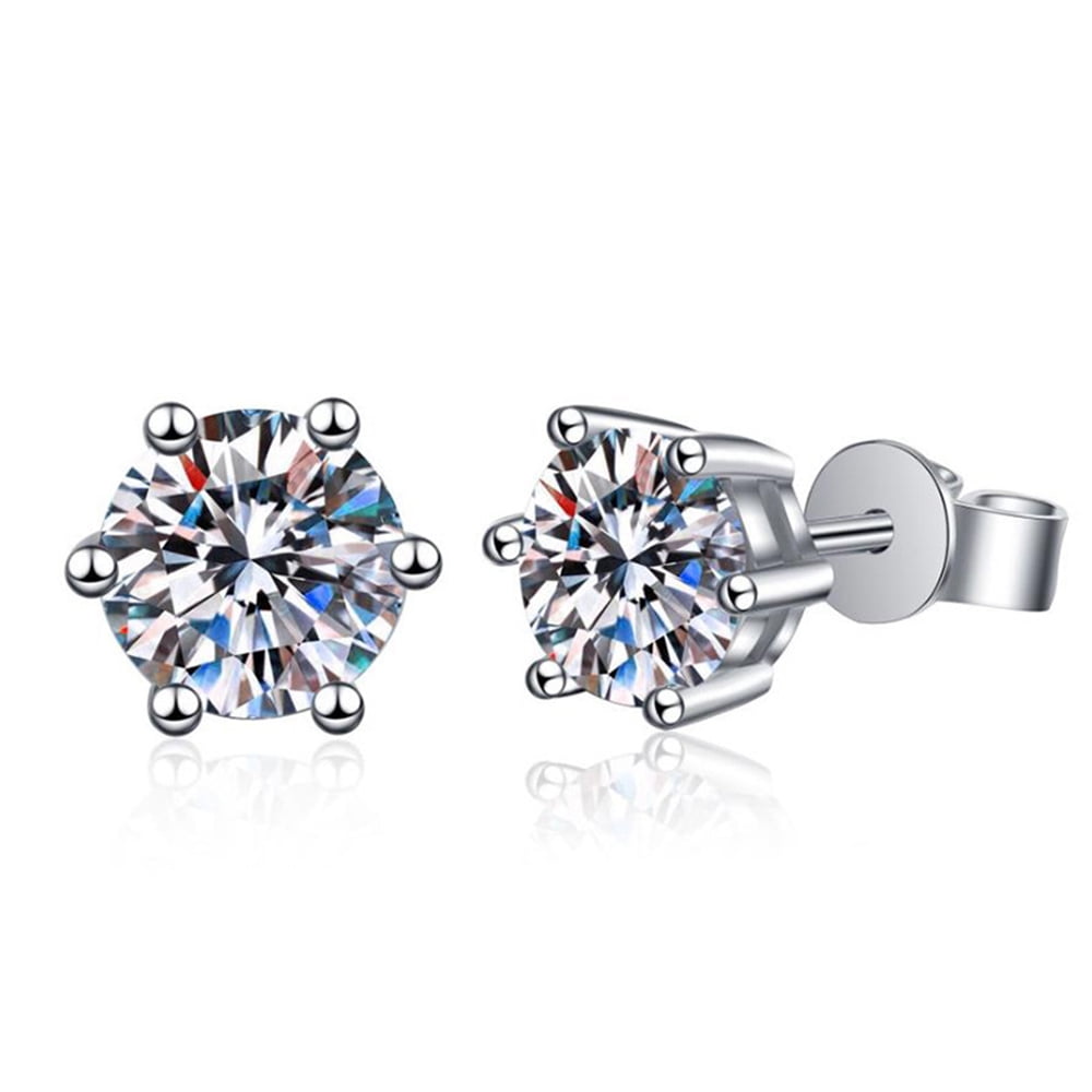 3 Carat 9mm D-Color Round Moissanite Stud Earrings, S925 Sterling Silver, 6 Prong Design, Simple ...