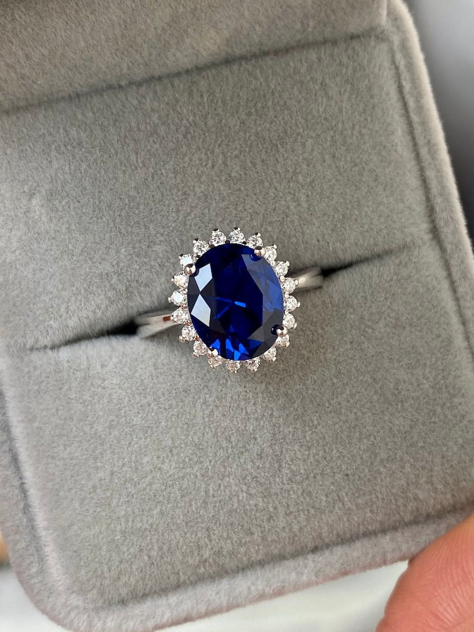 3 Carat Blue Sapphire Ring, Halo Ring, Oval Ring, Blue Gemstone Ring ...